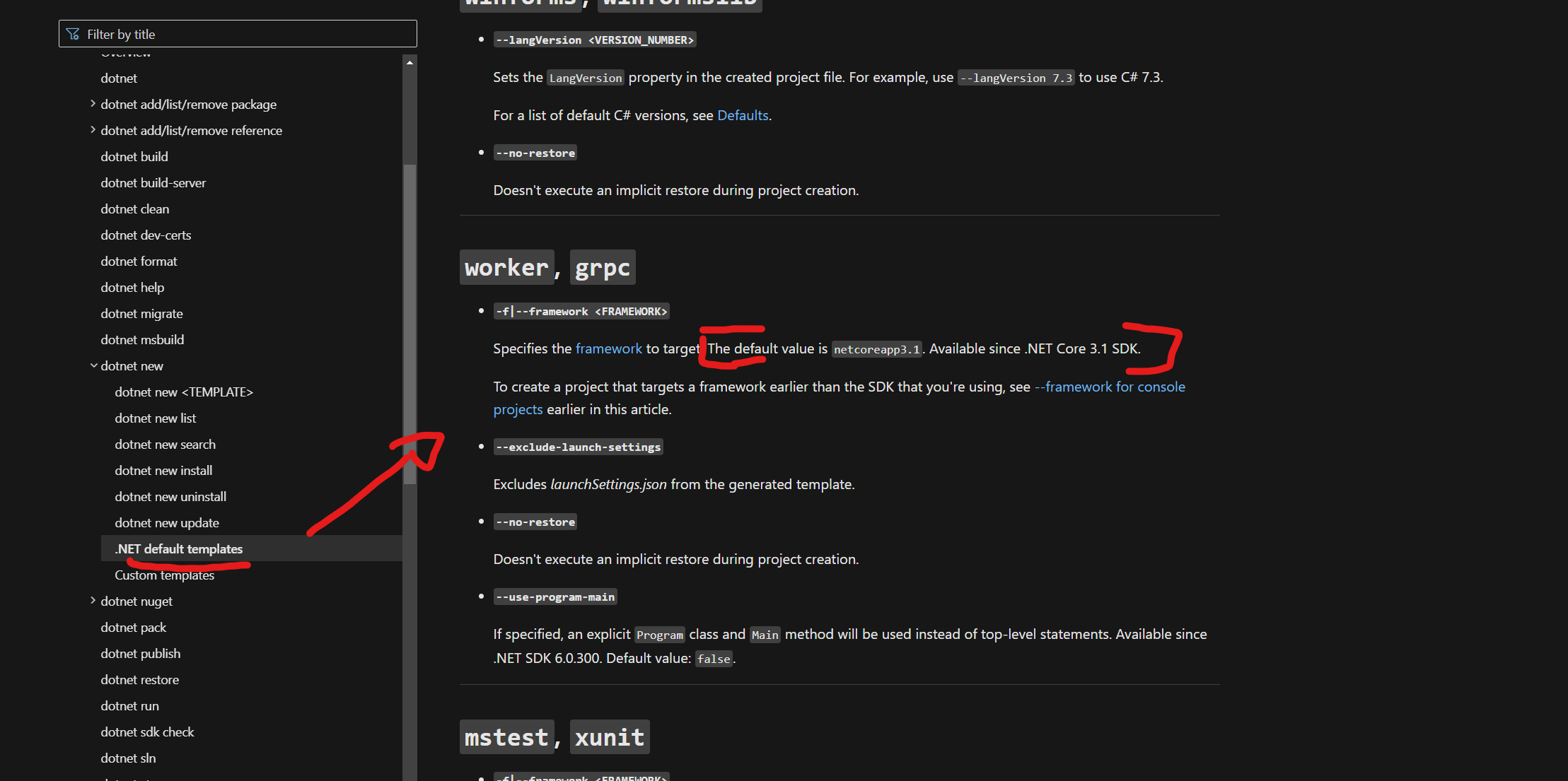 Documentation on new template should not hardcode TFM default version · Issue #32334 · dotnet ...