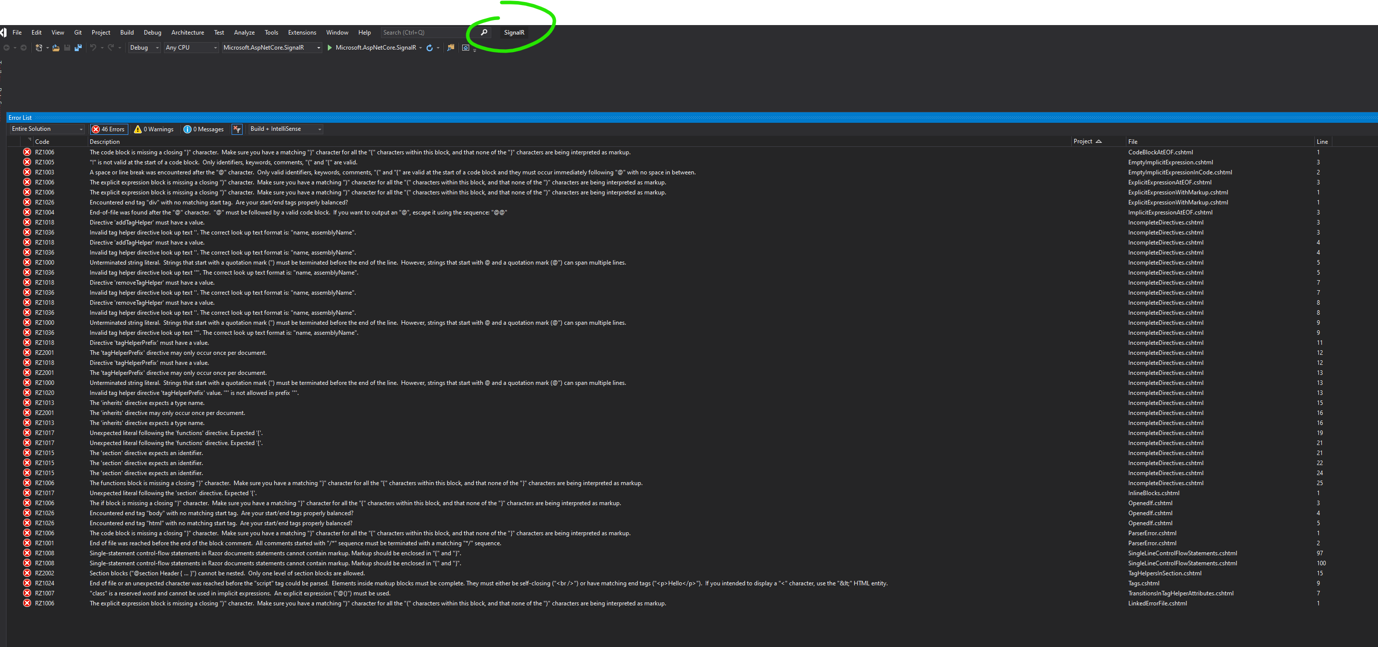 Unable to Build SignalR on master with visual studio after adding sample WebApi project · Issue ...