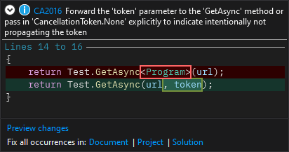 [CA2016] Forward the CancellationToken to the method or pass 'CancellationToken.None' doesn't ...