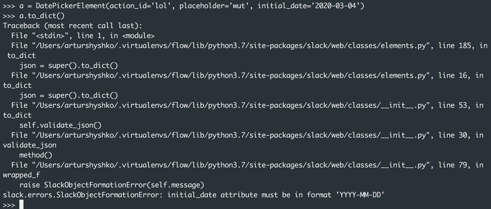 Datepickerelement Initial Date Validation Is Incorrect · Issue 635 · Slackapi Python Slack Sdk