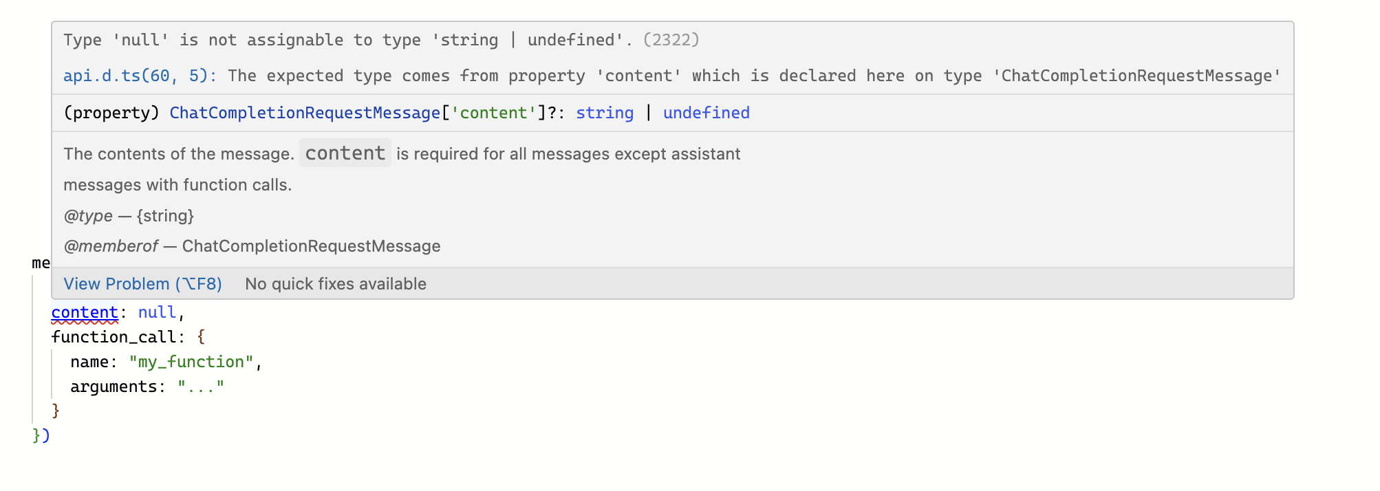 `ChatCompletionRequestMessage` doesn't allow `null` content · Issue #195 · openai/openai-node ...