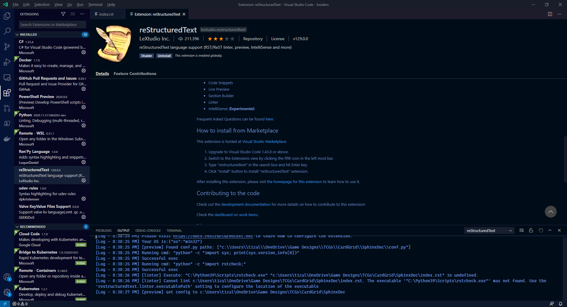 Linter executable not found · Issue #243 · vscode-restructuredtext/vscode-restructuredtext · GitHub