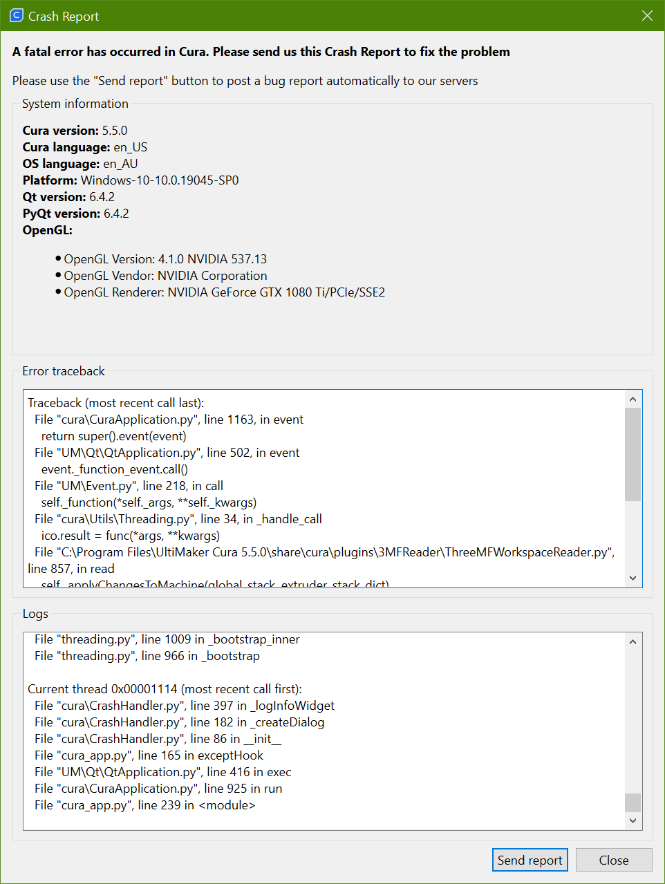 Crash upon opening Ultimaker 2 .3mf file without printer configured · Issue #17123 · Ultimaker ...