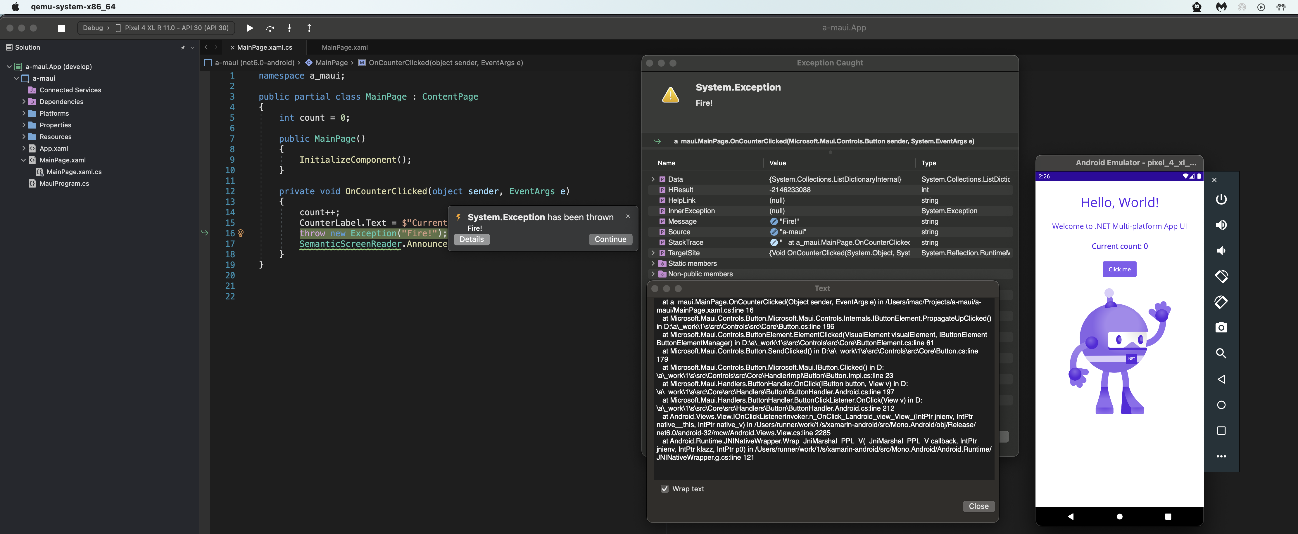 The debugger isn't "breaking" correctly when there is an exception in VSMac 2022 / VSMac Preview ...
