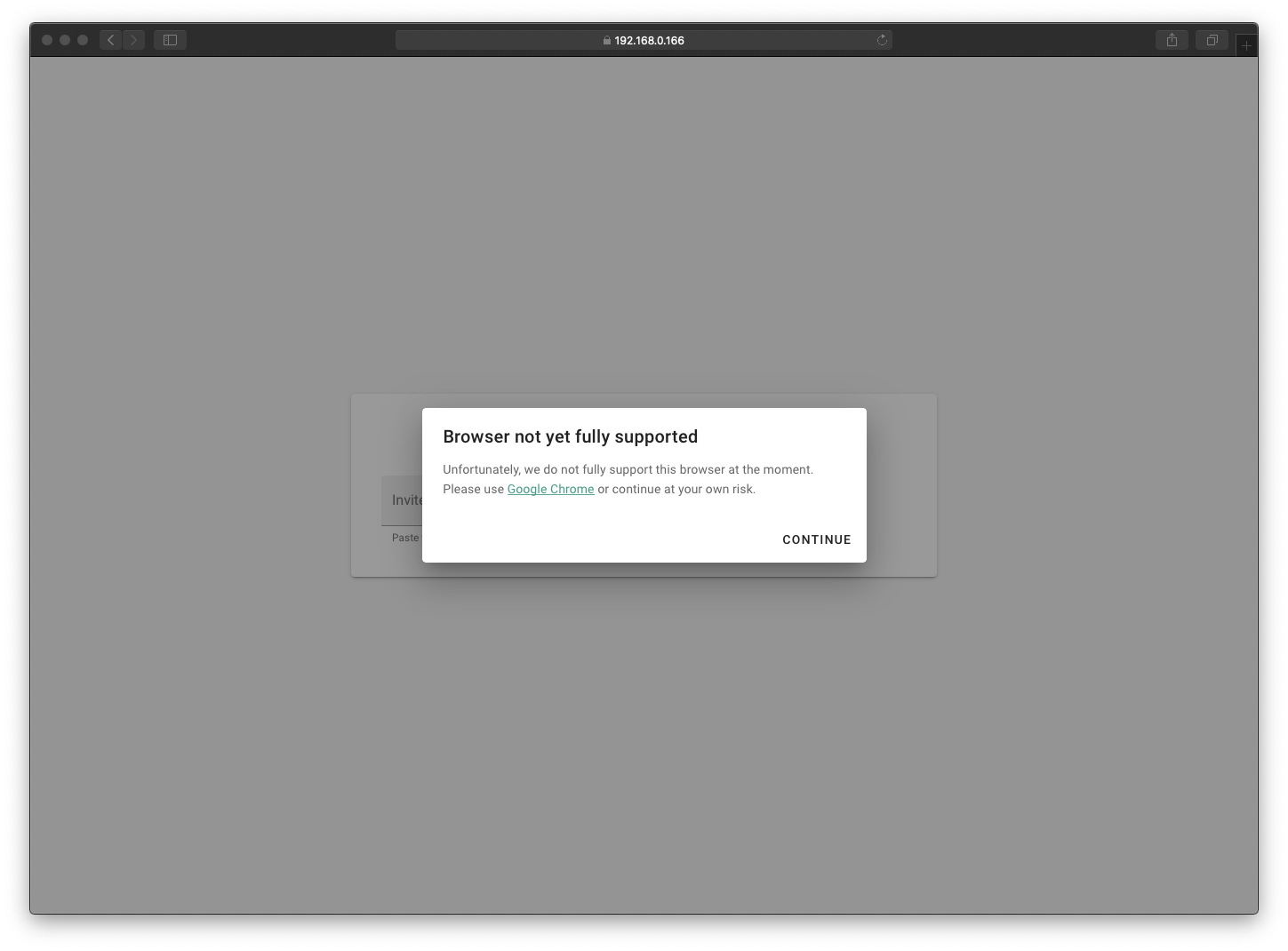 [DESKTOP SAFARI] Safari does not tell the user to use chrome, does not ...