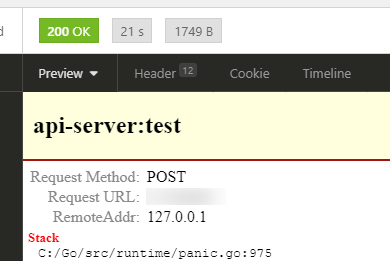 When the dev mode is used, the API throws panic and the HTTP status ...
