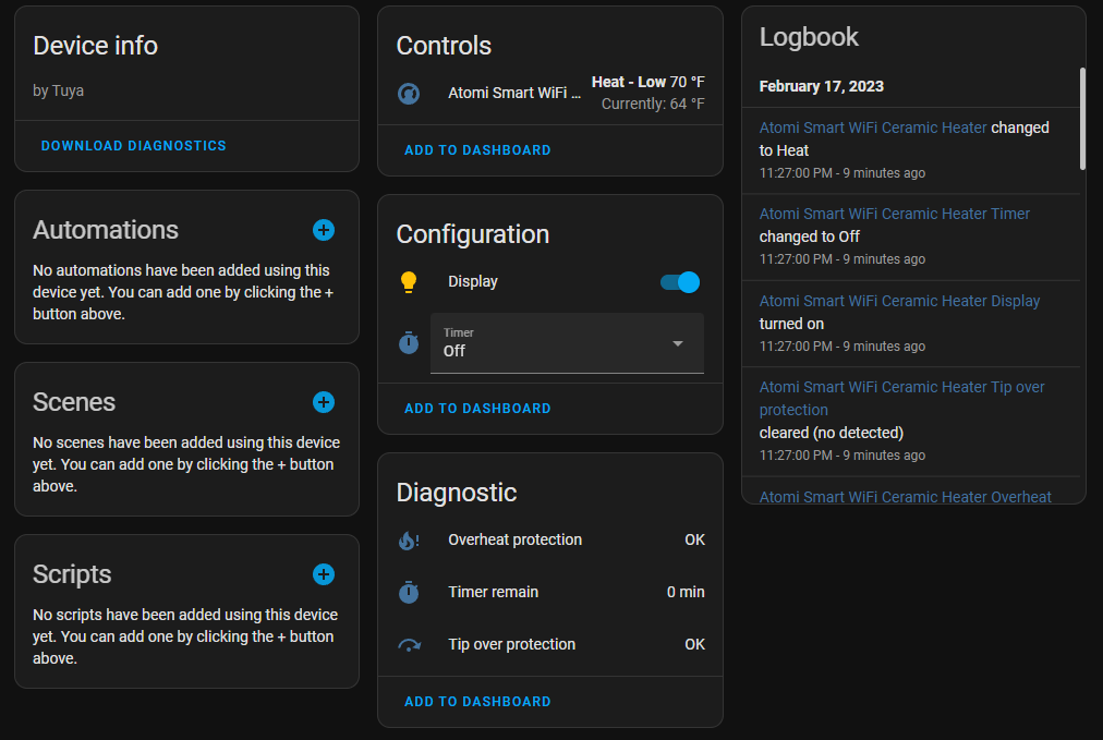 Request support for [Atomi Smart WiFi Ceramic Heater] · Issue #428 · make-all/tuya-local · GitHub