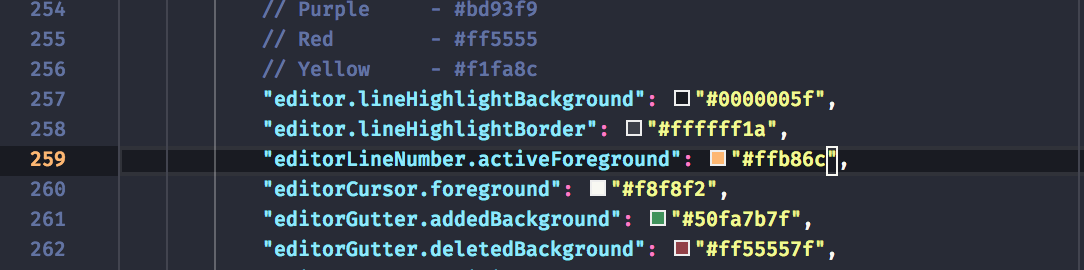 add editorActiveLineNumber.foreground by klebercode · Pull Request #69 · dracula/visual-studio ...