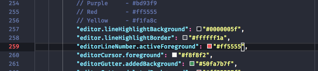 add editorActiveLineNumber.foreground by klebercode · Pull Request #69 · dracula/visual-studio ...
