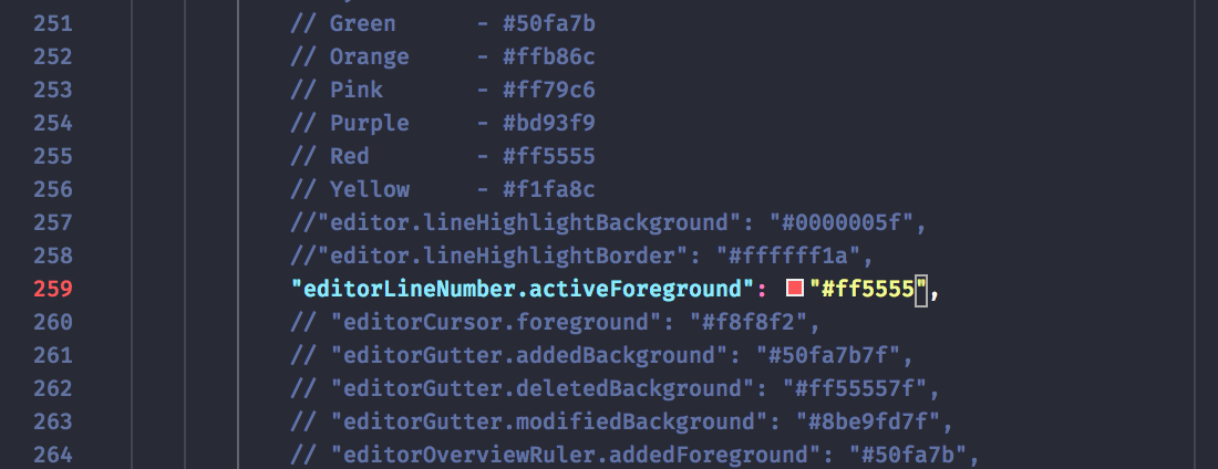 add editorActiveLineNumber.foreground by klebercode · Pull Request #69 · dracula/visual-studio ...
