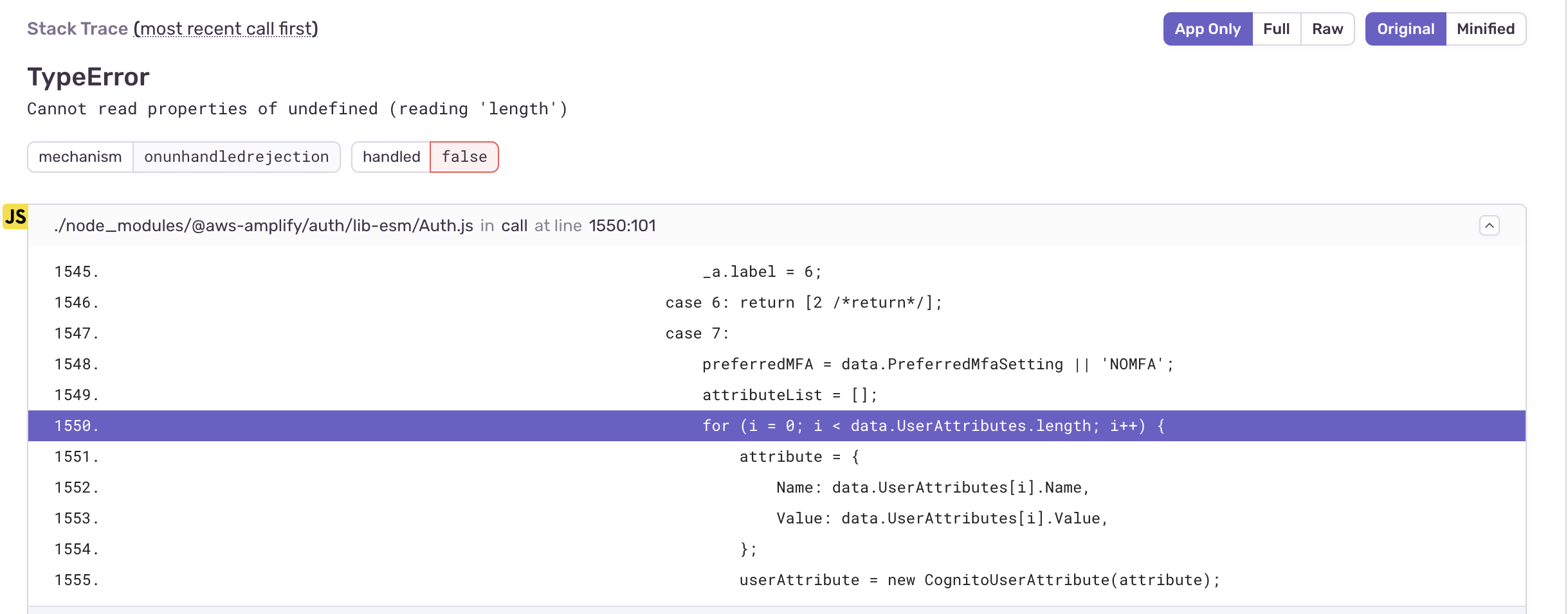 Auth.ts is throwing an internal error · Issue #10809 · aws-amplify/amplify-js · GitHub