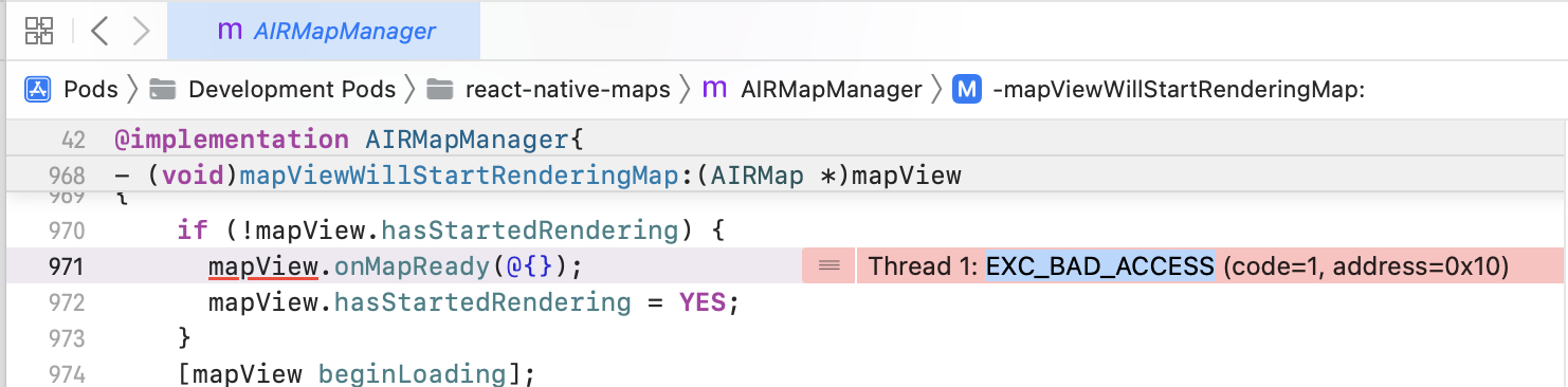 EXC_BAD_ACCESS in iOS simulator when onMapReady receives null · Issue #4862 · react-native-maps ...