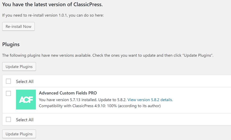 "Compatibility with ClassicPress 4.9.10" in plugins screen · Issue #130 · ClassicPress ...