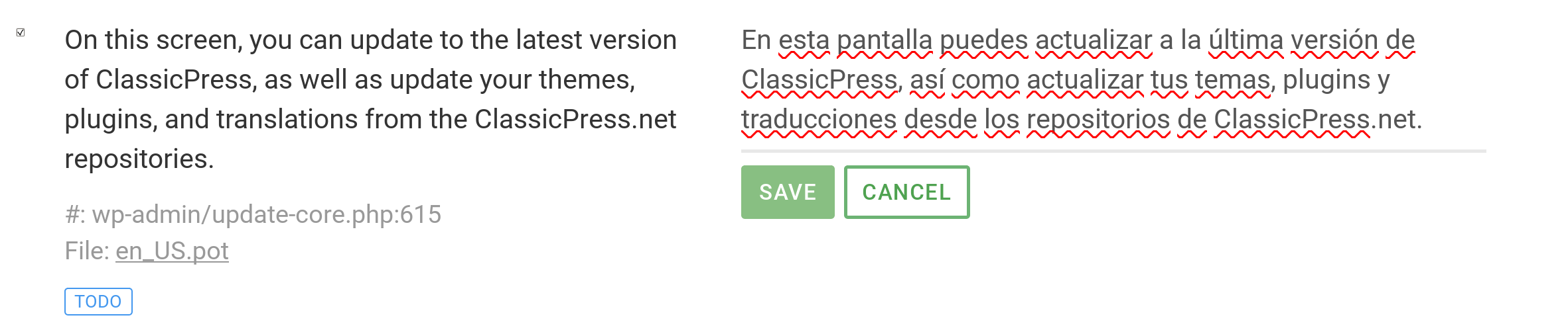 Translations: Issues with source strings · Issue #109 · ClassicPress/ClassicPress-v1 · GitHub
