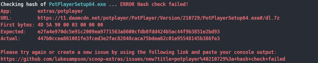 potplayer@210729: hash check failed · Issue #6552 · ScoopInstaller/Extras · GitHub