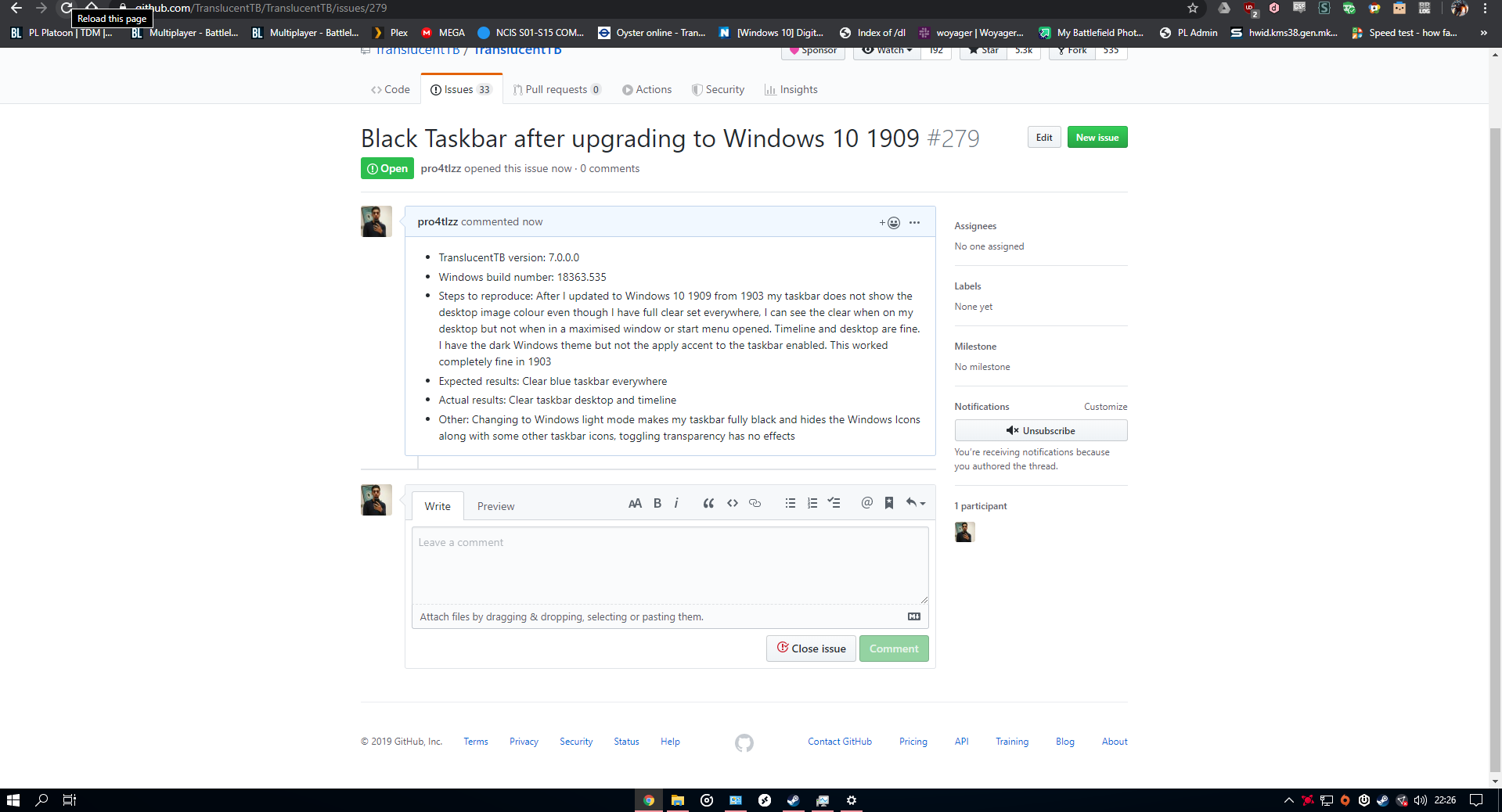 Black Taskbar after upgrading to Windows 10 1909 · Issue #279 ...