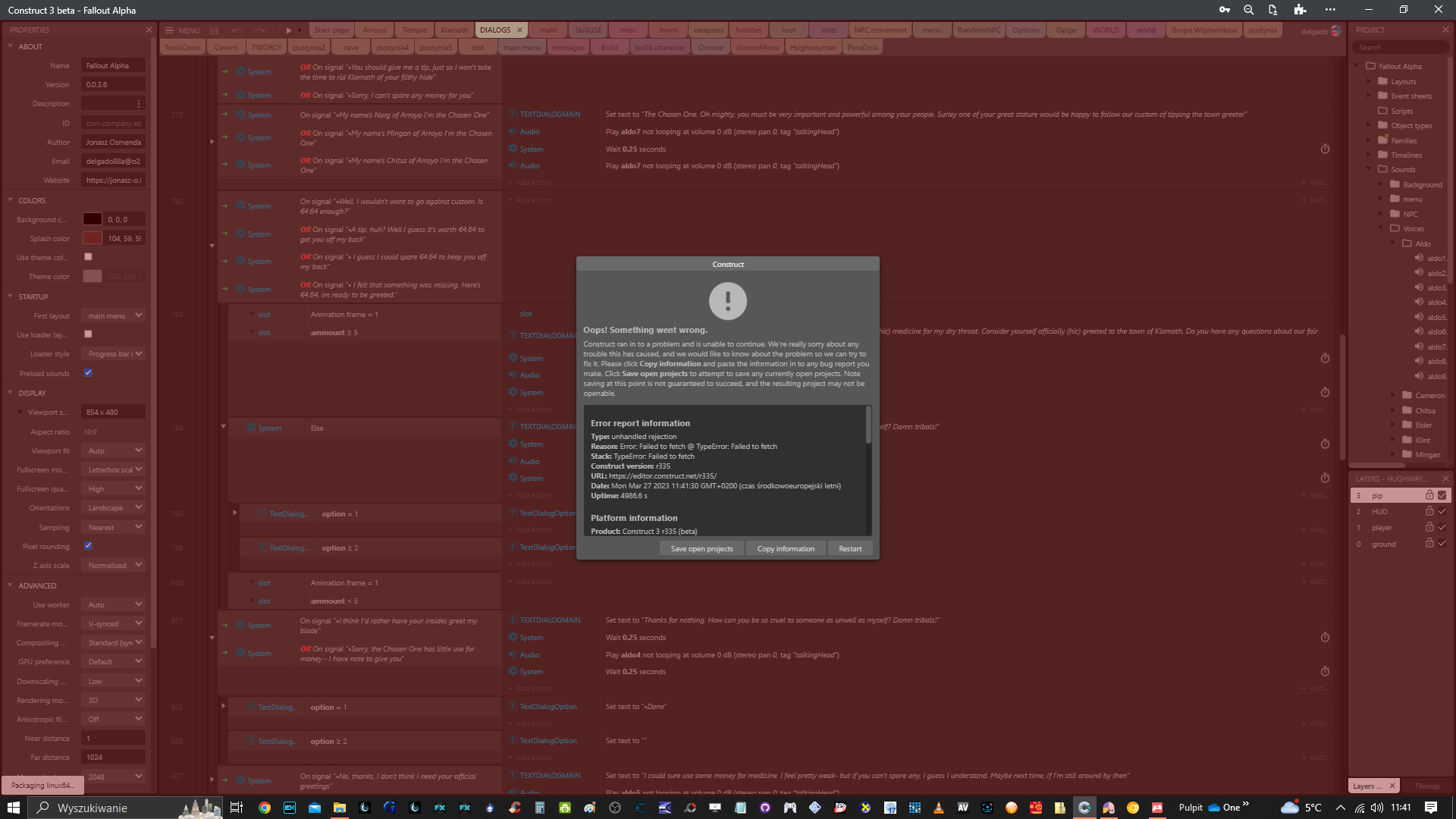 Bug Crash Error When Try Export Using Nwjs V111 Linux 64 · Issue 6832 · Scirraconstruct Bugs