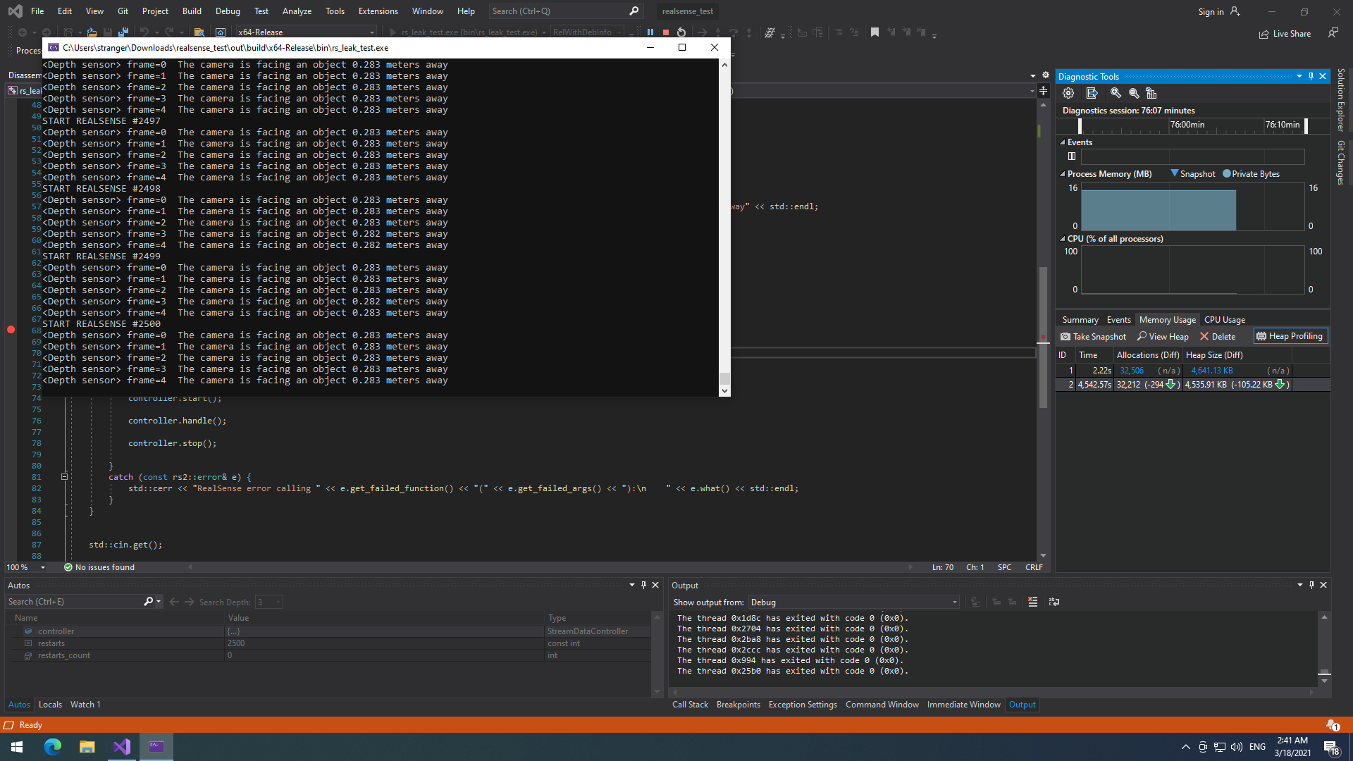 Memory leak on restarting streams · Issue #8091 · IntelRealSense ...