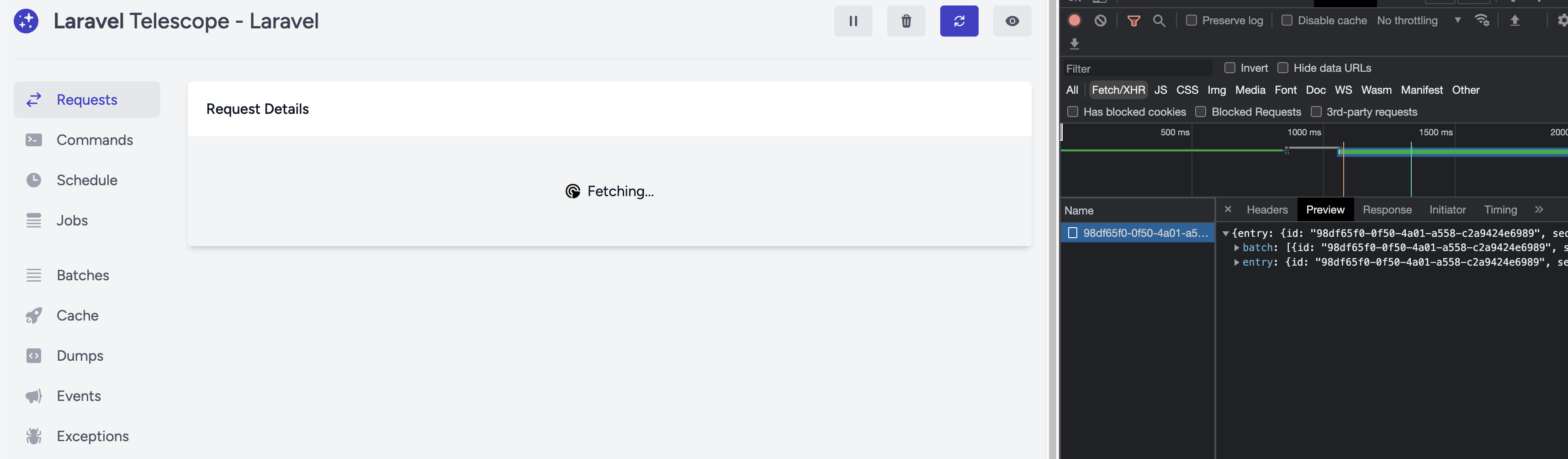 Details Of The Telescope Entry Always Fetching · Issue 1333 · Laravel