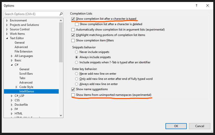 "Show items from unimported namespaces" breaks members suggestions ...
