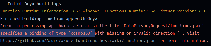 Blazor WASM App + Azure Static Website + CosmosDB binding + Github Actions = 'cosmosDB' with ...