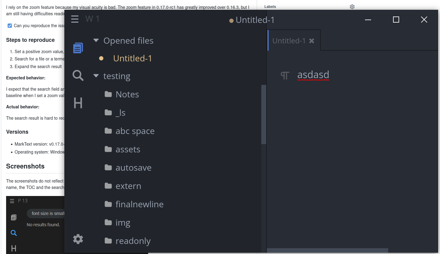 Zoom setting does not apply to Search (tiny font) · Issue #3041 · marktext/marktext · GitHub