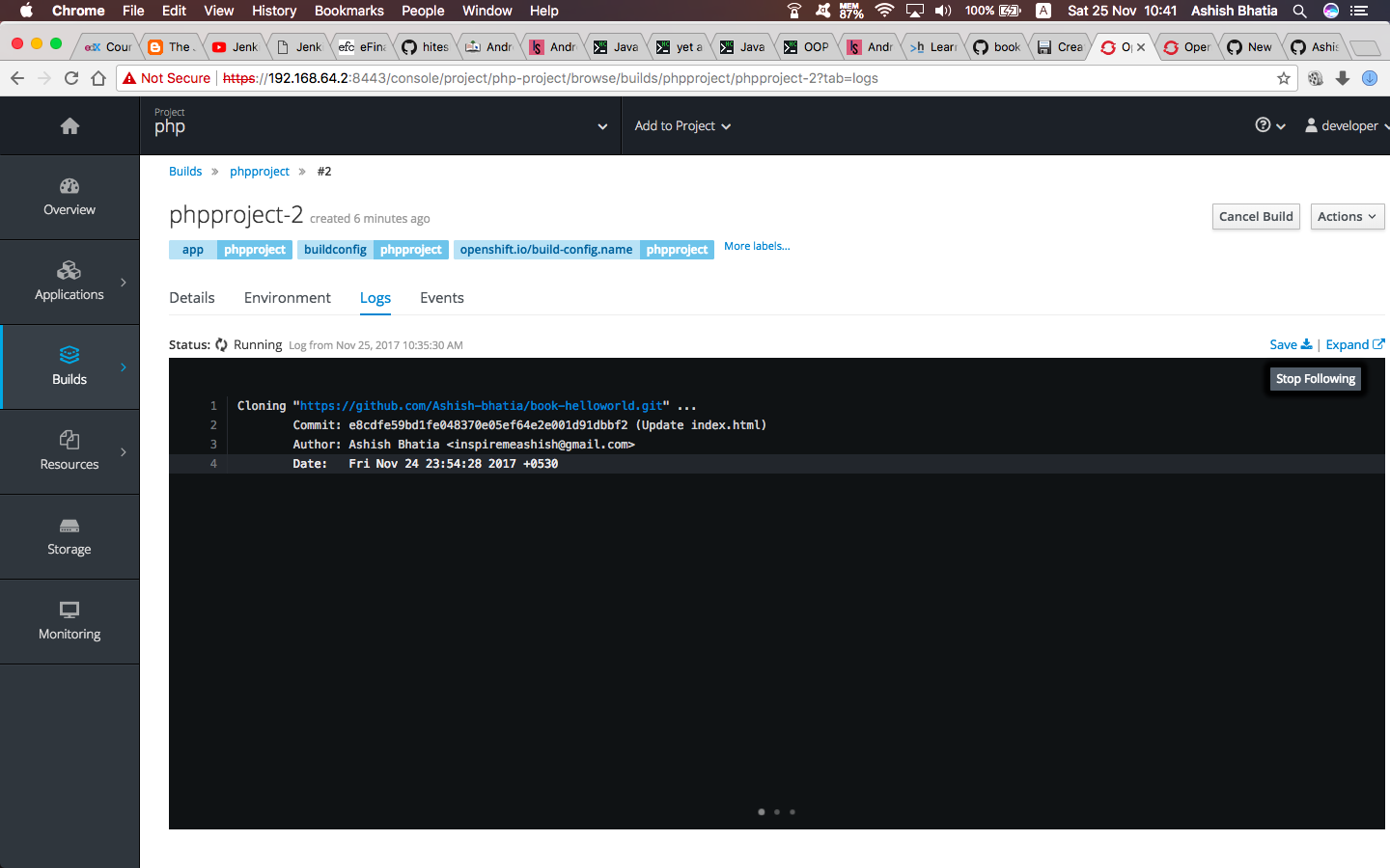 Build not getting completed with minishift locally. · Issue #1752 · minishift/minishift · GitHub