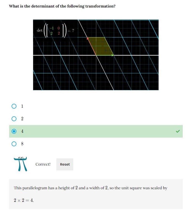 Error in question/answer in quiz in Essence of Linear Algebra - Chapter ...