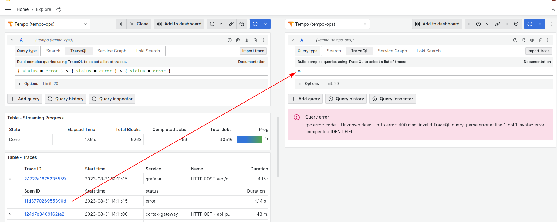 Trace Ids are sometimes converted to infinity (∞) · Issue #74269 · grafana/grafana · GitHub