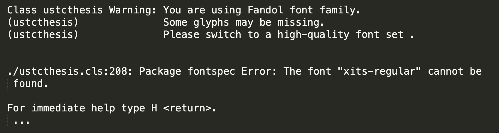 The font "xits-regular" cannot be found · Issue #236 · ustctug/ustcthesis · GitHub