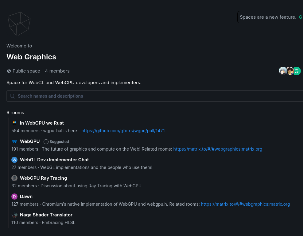 [meta] Wiki Matrix link is outdated? · Issue #2070 · gpuweb/gpuweb · GitHub