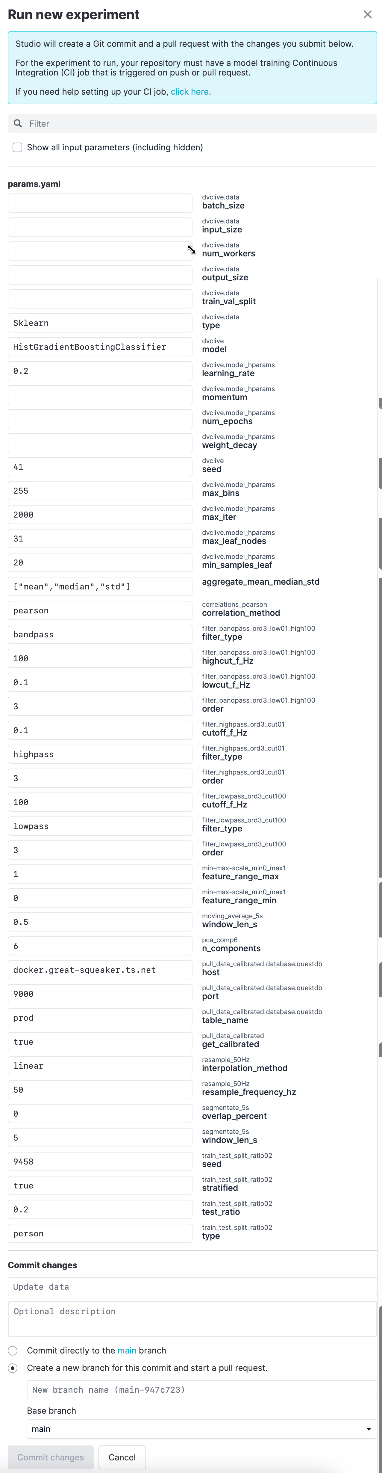 Nicht alle Parameter von einem Run aus Iterative.ai konfigurierbar. · Issue #69 · Sensor-Based ...