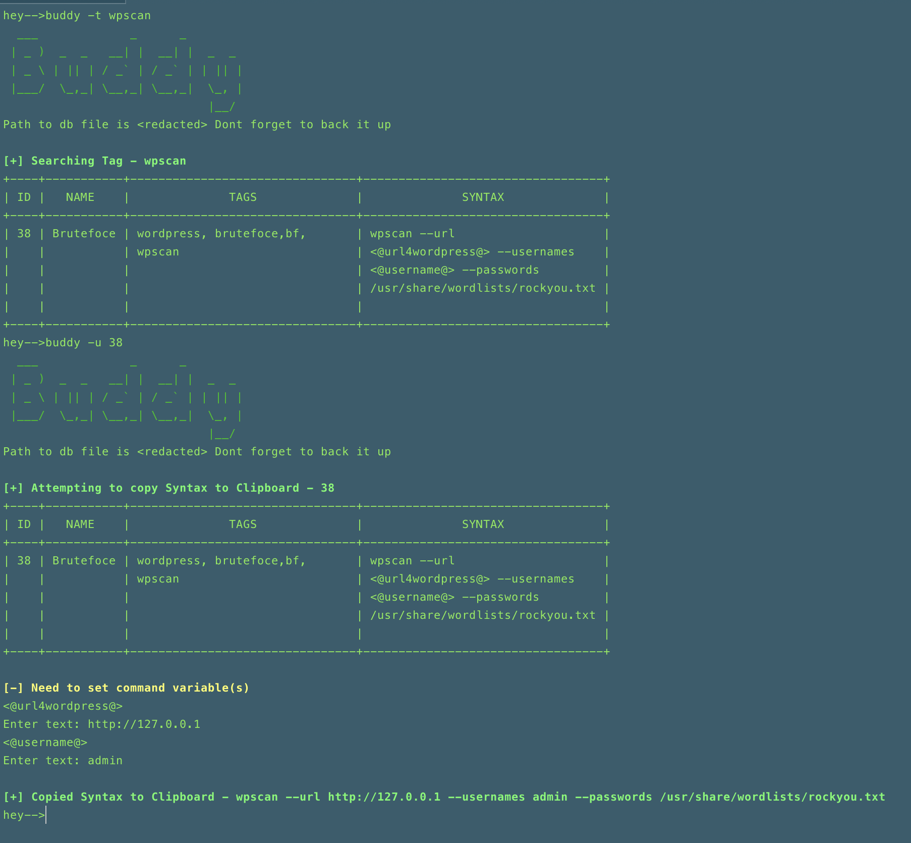 GitHub - Pr0t3an/Buddy: Command Line app with substitution for managing cheat sheet like cmdlets