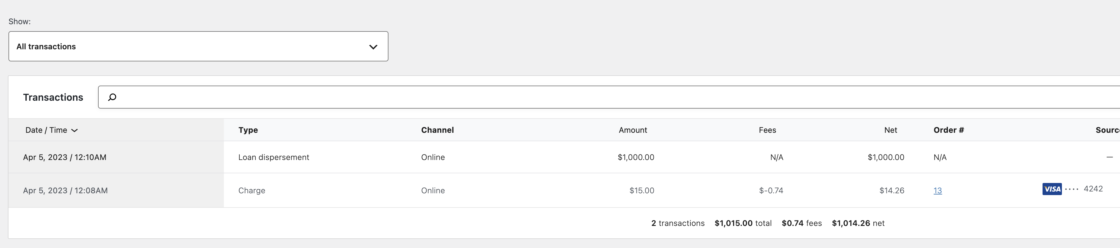 Typo: Capital loans displayed on the Transactions table with type "Loan Dispersement" · Issue ...