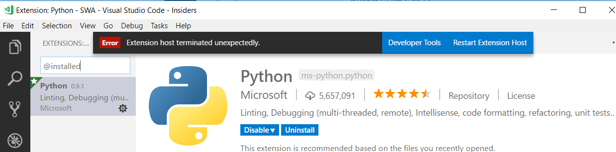 扩展宿主意外终止。(An unexpected termination of an extended host.) · Issue #541 ...