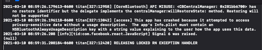 Permission Issue for iOS/iPad Os · Issue #831 · dotintent/react-native-ble-plx · GitHub