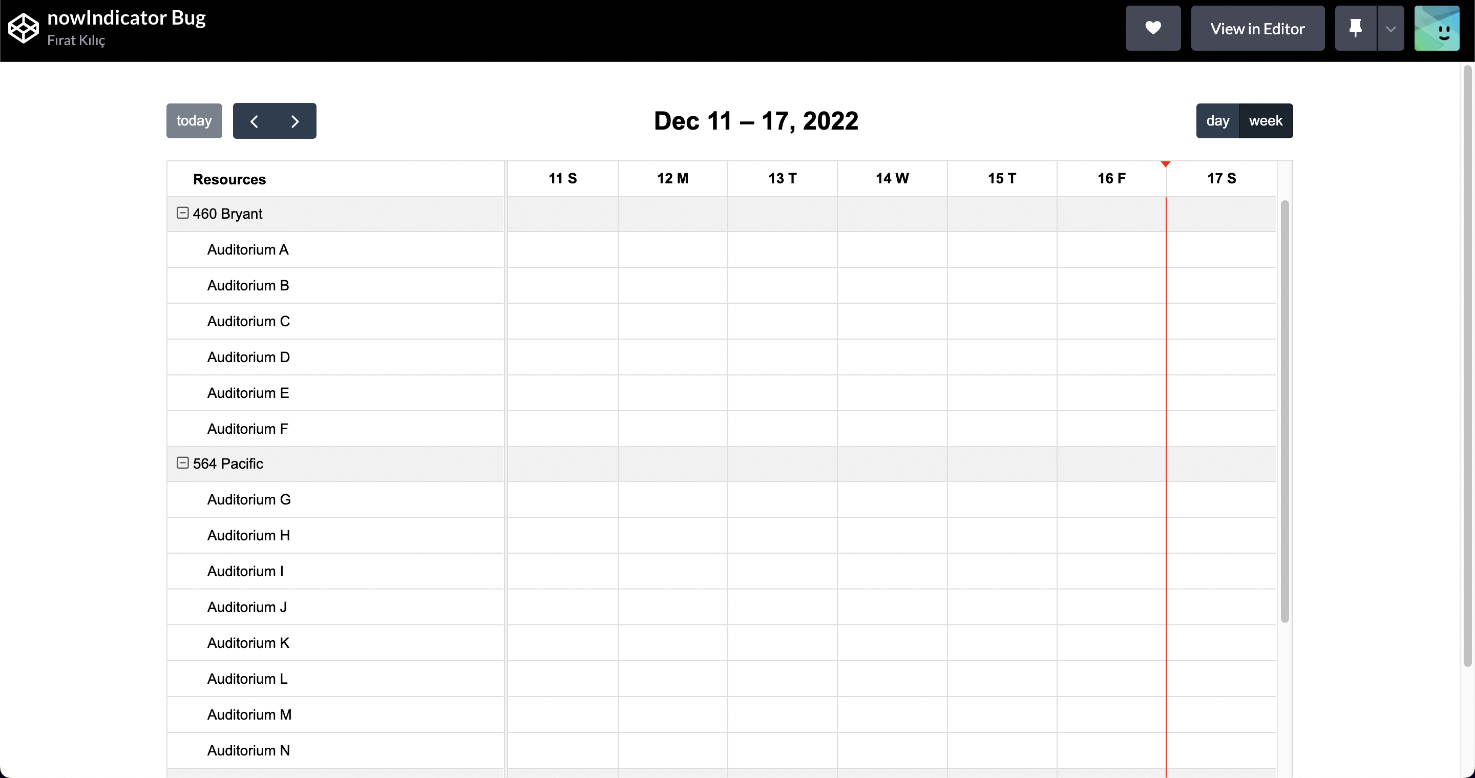 nowIndicator is not working correctly while using initialView: resourceTimelineWeek with ...