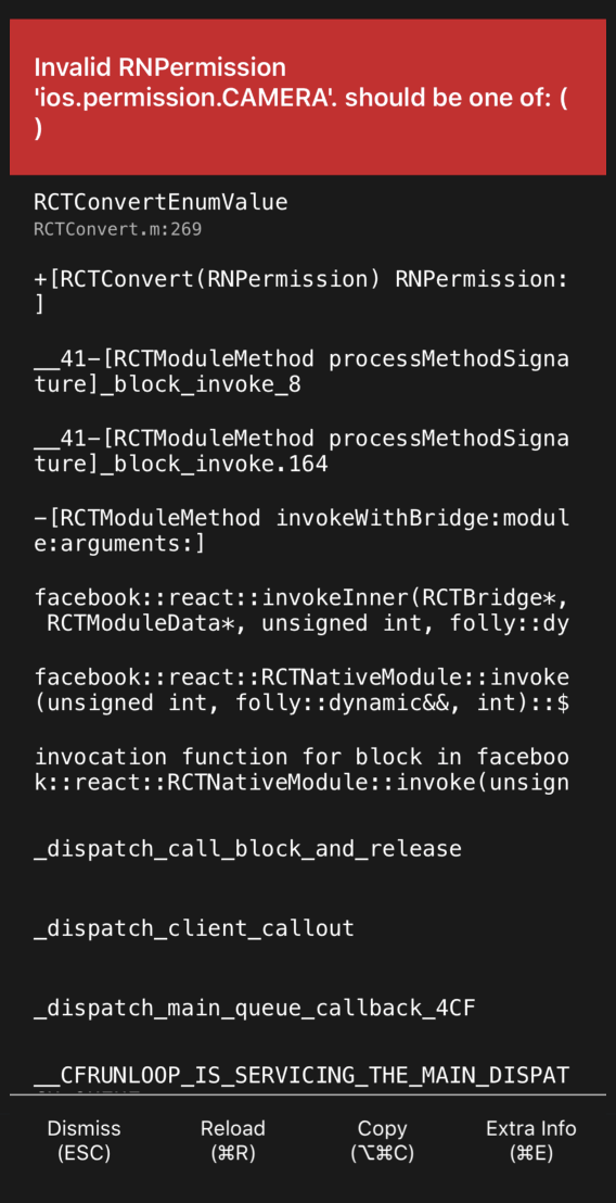 Invalid RNPermission 'ios.permission.CAMERA' should be one of () · Issue #213 · moaazsidat/react ...