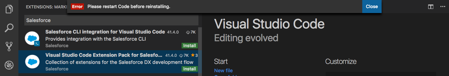 Error "Please restart Code before reinstaling" · Issue #185 · forcedotcom/salesforcedx-vscode ...