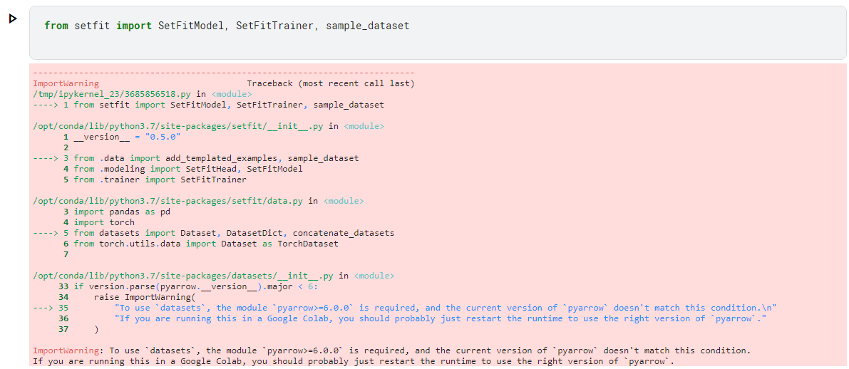 Unable to install setfit in Kaggle Notebook · Issue #294 · huggingface/setfit · GitHub