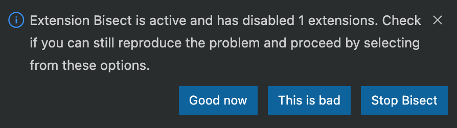 Extension Bisect lacks singular message · Issue #137625 · microsoft/vscode · GitHub