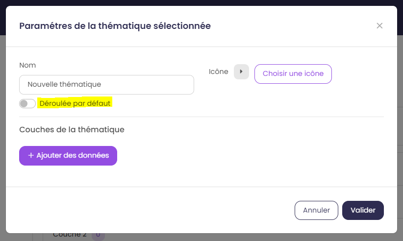 Module Thématiques & données - Gestion de l'affichage par défaut des thématiques et couches ...