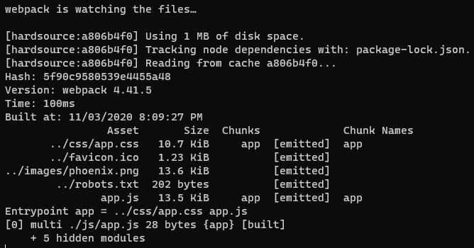 the command `mix phx.server` hangs on webpack compilation · Issue #4058 · phoenixframework ...