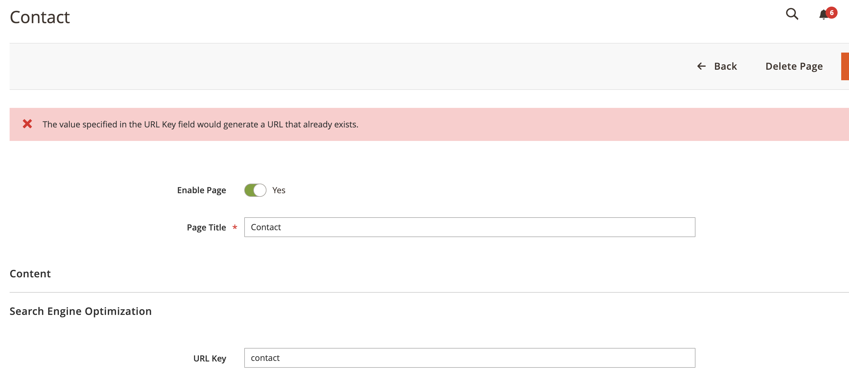 CMS Page with identifier shipping cannot save. The value specified in the URL Key field would ...