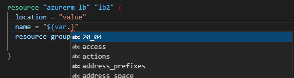 Autocomplete in the expression token "${}" · Issue #974 · hashicorp/terraform-ls · GitHub