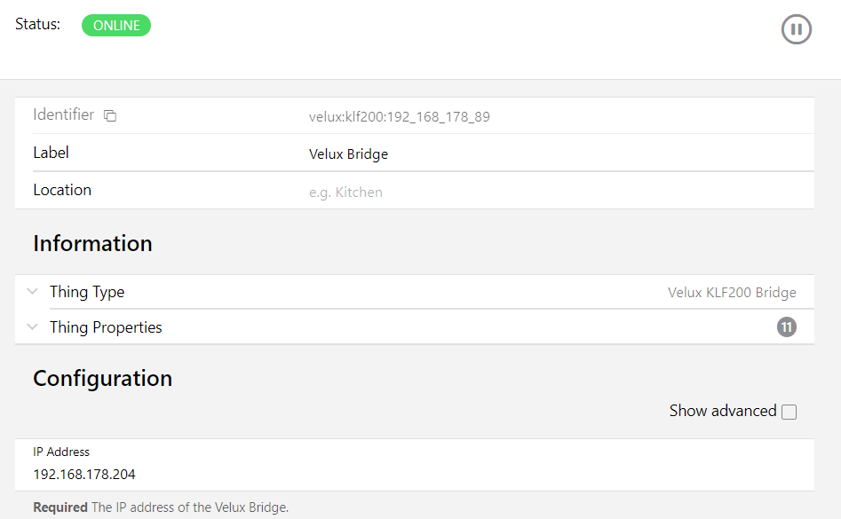 [velux] Bridge Thing remains ONLINE even though connection can't be ...