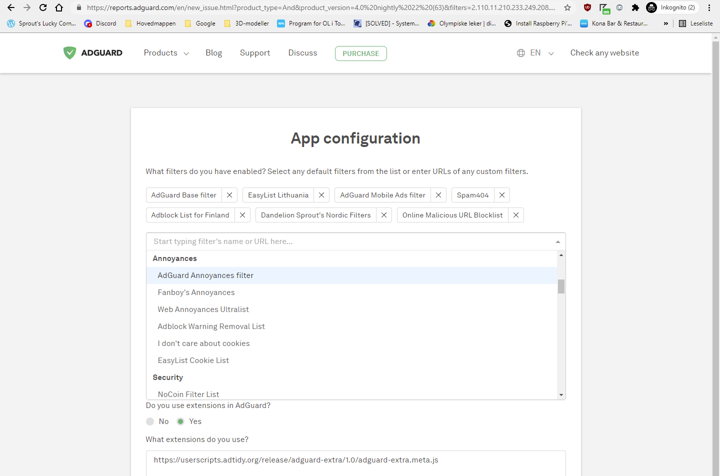 Dandelion Sprout's Annoyances List and Legitimate URL Shortener aren't showing up in the report ...
