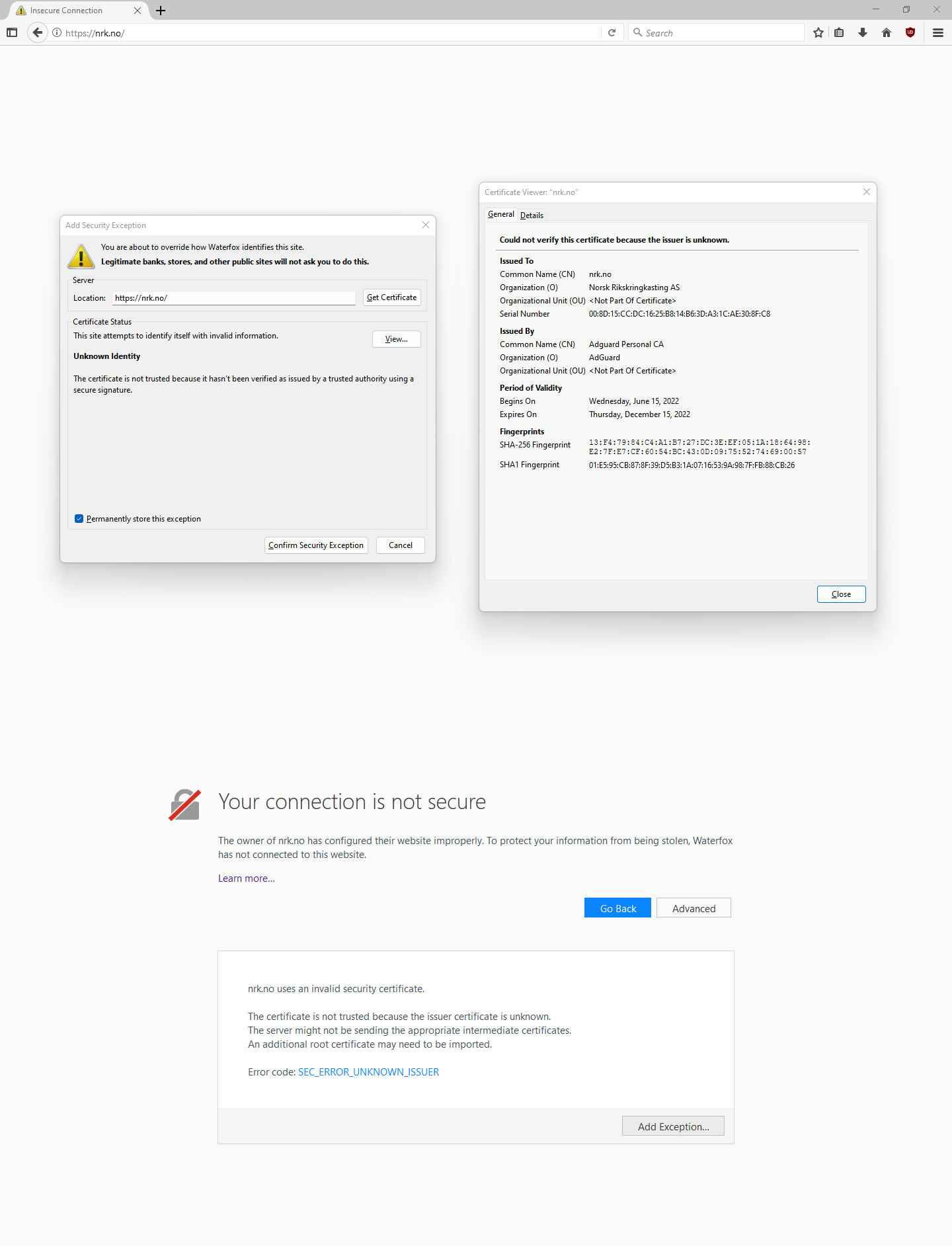 Waterfox Classic doesn't seem to recognise AdGuard for Windows' SSL certificate · Issue #4345 ...