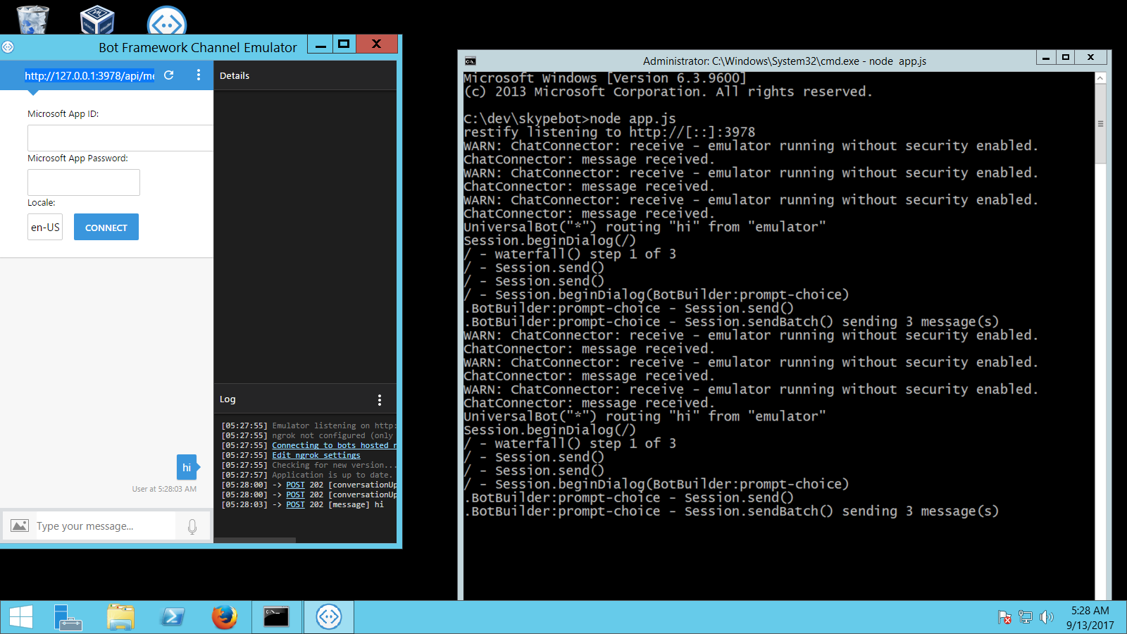 Unable To Receive Response From Bot Emulator Script Is Working Fine In Other Systems · Issue