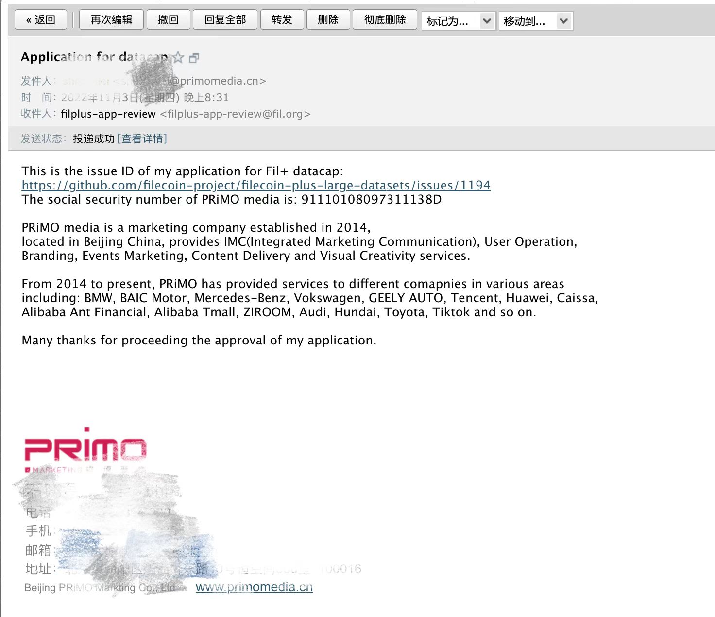 Datacap Application Primo Media · Issue 1194 · Filecoin Projectfilecoin Plus Large Datasets 